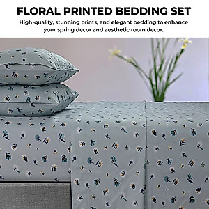 Tribeca Living Floryn 170-GSM Ultra-Soft Flannel Extra Deep Pocket Sheet Set, Oversized Flat, Queen, Light Blue (FLORYNSHEQUBL)