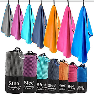 Sfee 2 Pack Microfiber Travel Towel, Quick Dry Towel Camping Towel Large Beach Towel Super Absorbent Compact Lightweight Sports Towel Gym Towel for Beach, Gym, Hiking, Pool, Backpacking, Bath, Yoga