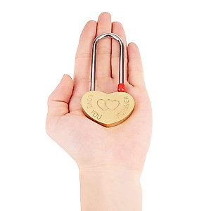 Love Lock Single Heart Gold Padlock:3.5" 50mm Engraved Love-You-Forever Wish Heart Lock Everlasting Love for Lovers Wedding,Valentines,Anniversary,Travel,Valentines Day,Bridge(NO Key)