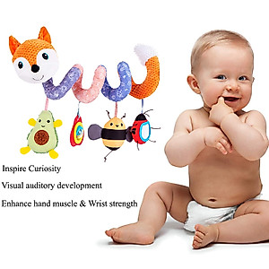 ORZIZRO Car Seat Toys, Baby Plush Spiral Hanging Toys for Stroller Crib Bar Bassinet Car Seat Mobile with Music Box BB Squeaker Rattles- Orange Fox