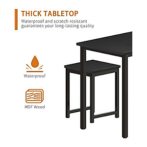 MIERES Small Dining Table Set for 2, Modern Bistro Table and Chairs Set of 2, Small Bar Table and Stools, Kitchen Furniture Counter Height, Compact & Durable, Easy Assembly, Black
