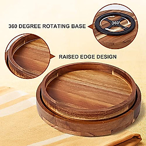 [ 2 Pack ] 9" & 10" Acacia Wood Lazy Susan Organizer for Cabinet , Lazy Susan Turntable for Countertop Table Pantry, Kitchen Turntable Storege Container