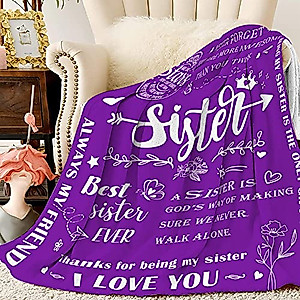 Sisters Gifts from Sister, for Sister, Gifts for Sister Throw Blanket, Sister, Birthday Gifts for Sister from Sister, Sister Gifts，Soft Purple Blanket 50" X 60"