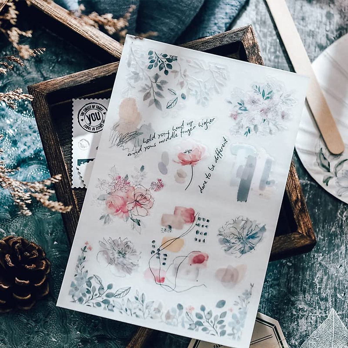 KSCRAFT Retro Floral Rub On Transfer Sticker Scrapbook Sticker Journal Sticker for Adult Sticker of Sewing Handicraft Decor Sticker for Card Making Diary Album DIY Art and Craft