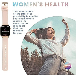 yussa Blood Pressure Smartwatch | Android Smartwatch &iPhone Compatible | Answer/Make Calls | Speaker | 2Straps | 1.86'' Full Screen | Fitness &Health Tracking | +20 Sports | Man and Woman (Pink)