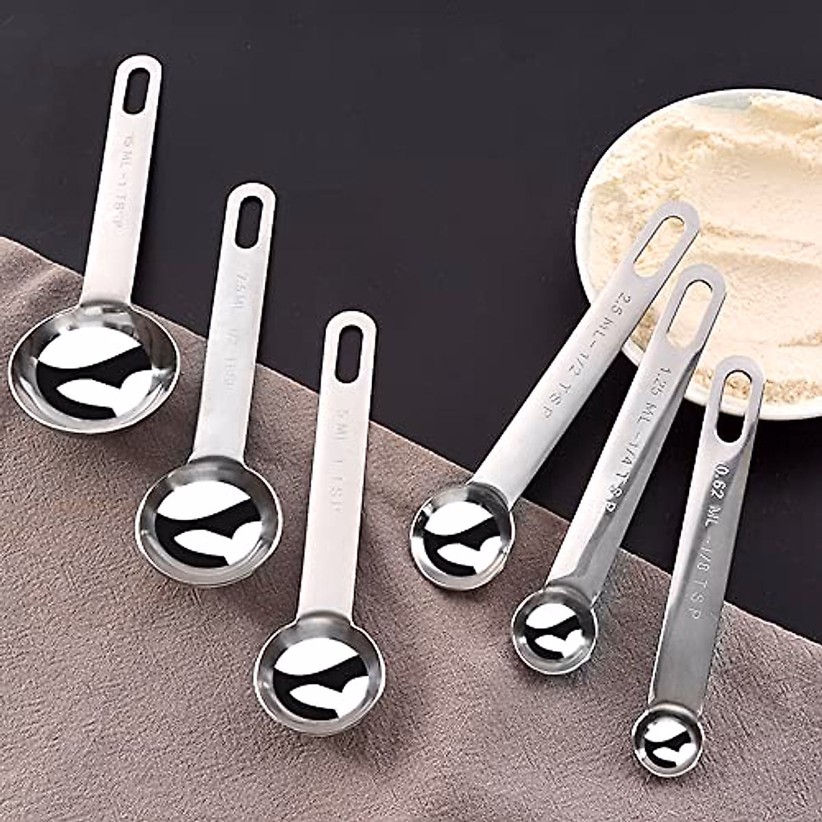 Measuring Spoons, AOOSY 6 Piece Measuring Spoons Set Stainless Steel Round Heavy Duty Mirror Polished 1/8 TSP, 1/4 TSP, 1/2 TSP, 1 TSP, 1/2 TBSP & 1 TBSP Measuring Spoon for Baking Food Cooking