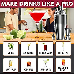 24oz Cocktail Shaker Set with Bar Accessories for Home Bar Shaker Set - Martini Shaker, Jigger, Drink Shaker Mixer Spoon - Alcohol Shaker Bartender Gift - Bartending Kit Essential for Home - Cresimo