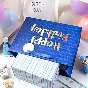 Loveinside Blue Birthday Gift Bag with Tissue Paper for Birthday, Baby Shower, Party, and More - 13" x 10" x 5", 1 Pcs
