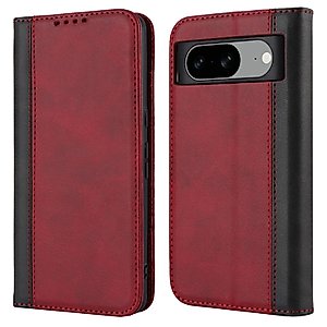 Ｈａｖａｙａ for Pixel 8 Case wallet with Card Holder google pixel 8 phone Case for women Flip folio leather phone Cover with Credit Card Slots for men-Red and black