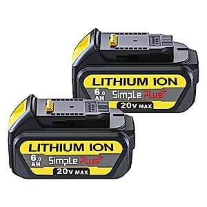Simple Plus+ 2Packs Replacement Battery for Dewalt 20V MAX XR Battery Lithium Ion 6.0Ah Compatible with Dewalt Battery 20v DCB206 DCB205 DCB204 DCB180 DCB200 Fit for Dewalt 20V Max XR Cordless Tools