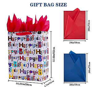 Elephant-package 2Pcs 12.6&quot; Large Happy Birthday Gift Bags with Tissue Paper for Birthday Party.