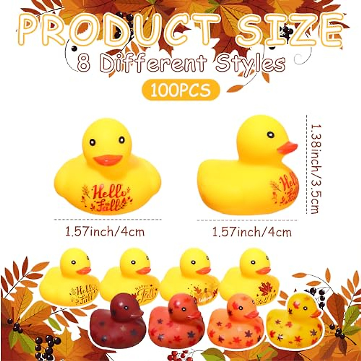 Hiboom Thanksgiving Rubber Ducks 1.38 Inch Fall Rubber Duck with Leaf Pumpkin Patterns Thanksgiving Themed Bathtub Toys Treat Gifts Thanksgiving Party Favor Table Decor(100 Pcs, Vibrant)