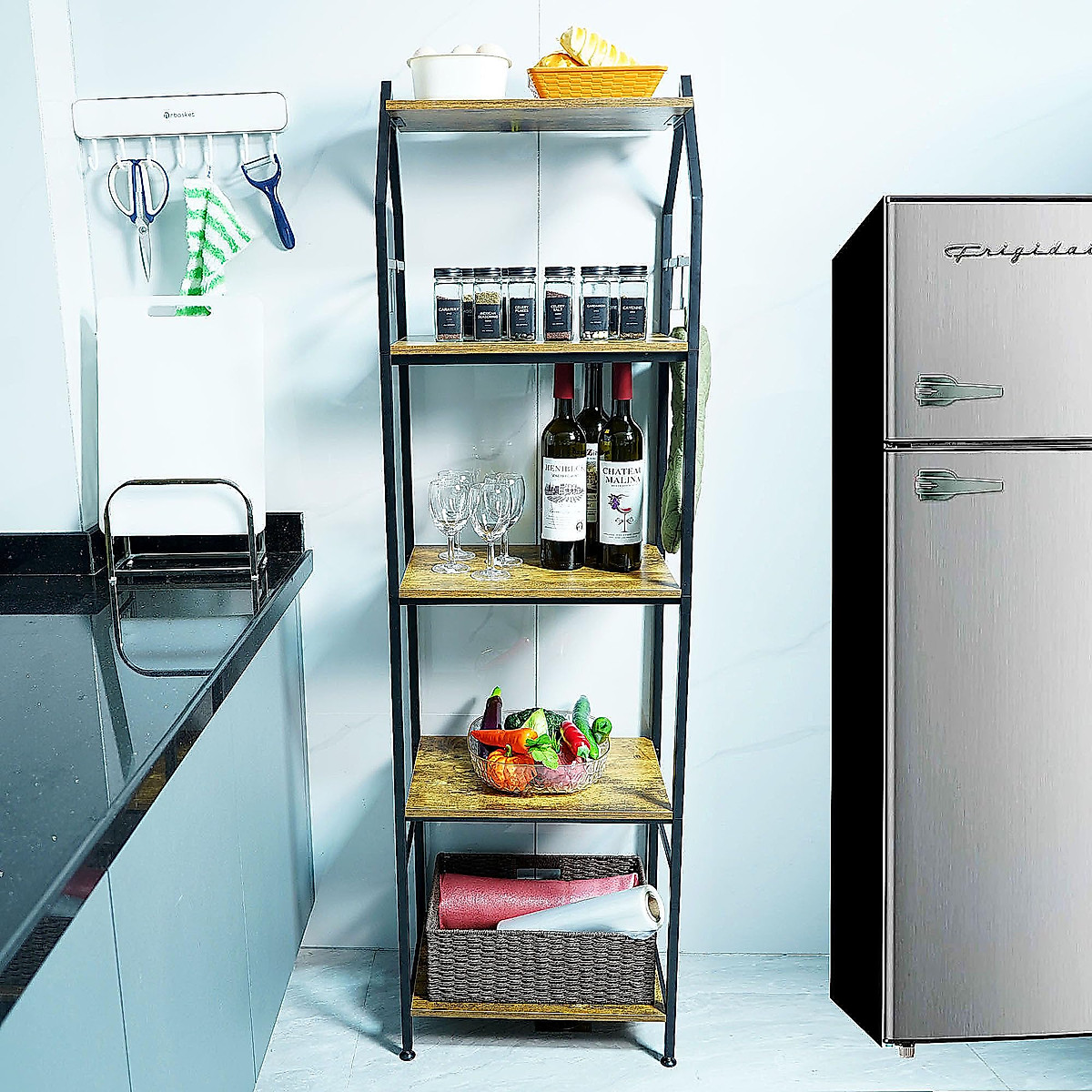 Nijoam 5 Tier Bookshelf, Tall Book Shelf Bookcase, Rustic Bookshelves, Industrial Book case, Freestanding Shelving Unit for Bedroom, Home Office, Living Room, Vintage-Brown