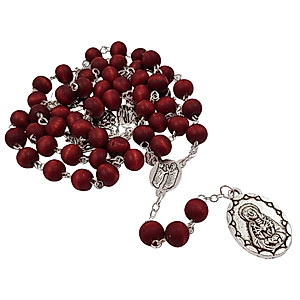 TALISMAN4U Seven Sorrows of Mary Rosary Chaplet Red Rose Scented Wooden Beads Catholic Jewelry Necklace for Women Men with Rosary Box