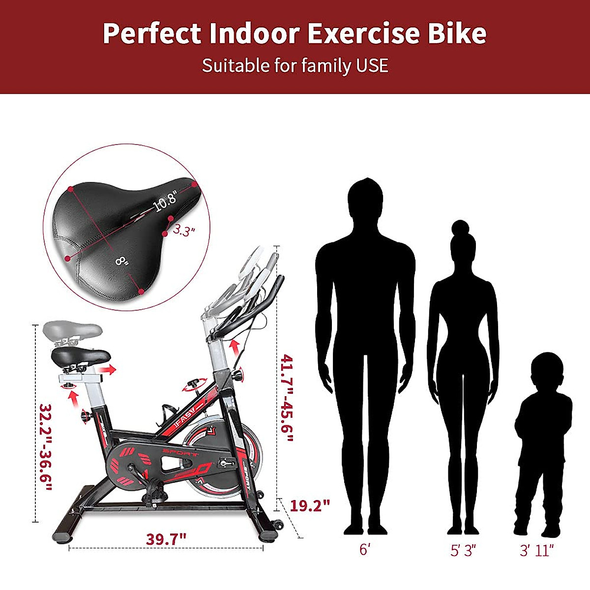 Exercise Bike Stationary Indoor Cycling Bike, Belt Drive with Heart Rate, Soft Adjustable Seat, 3 Modes Handlebar, Tablet Holder, 36LBs Flywheel Stable Quiet Smooth for Man Women Home Cardio Workout