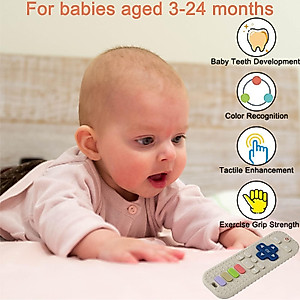 AIZIXIN 2 Pack Soft Silicone Baby Teething Toys,TV Remote Control Teething Toys for Babies 3-24 Months, BPA Free Baby Teethers Relief Soothe Toys, Baby Chew Toys for Toddlers Boy Girl(Beige&Black)