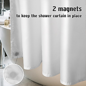 Titanker Fabric Shower Curtain Liner Washable, 70 x 72 Inches, White Shower Liner Fabric with 2 Magnets, Bathroom Polyester Shower Liner Waterproof Soft Lightweight, White