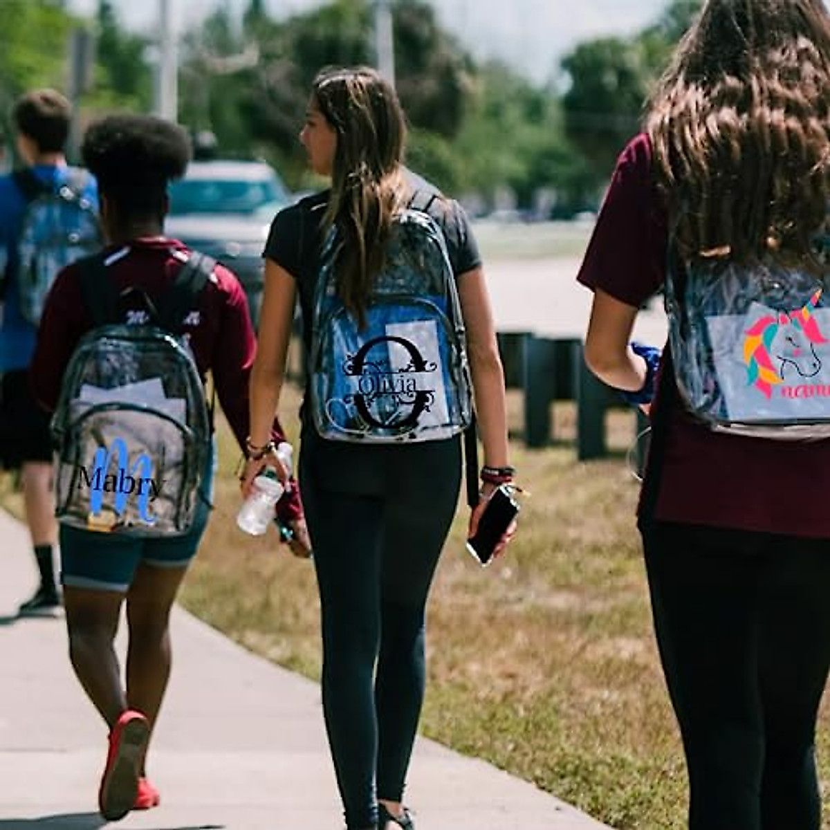 xrlsg Personalized Clear Backpack for Girls Boys Custom Name PVC Transparent Backpacks Perfect for School Office - Initial & Name 1