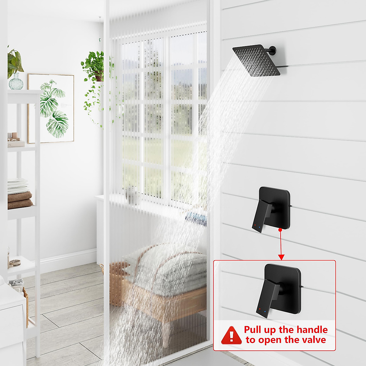 Holispa Shower Faucet Set, Black Shower Faucet with 8-Inch Shower Head, All Metal Shower Head and Handle Set, Shower Trim Kit Included Shower Valve, Matte Black