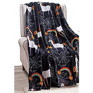 Elegant Comfort Lightweight Throw Blanket- Halloween Themed, Soft, Cozy and Plush- Throw Blankets, Perfect for Lounging This Spooky Season, 50 x 60 inches, Black Unicorn, Throw Blanket