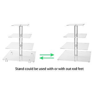 Jusalpha® 13.5'' Width Extra Large 4 Tiered Acrylic Glass Square Cake Stand-Cupcake Stand- Dessert Stand-Tea Party Serving Platter-Candy Bar Party Décor, 4SFL (Square)