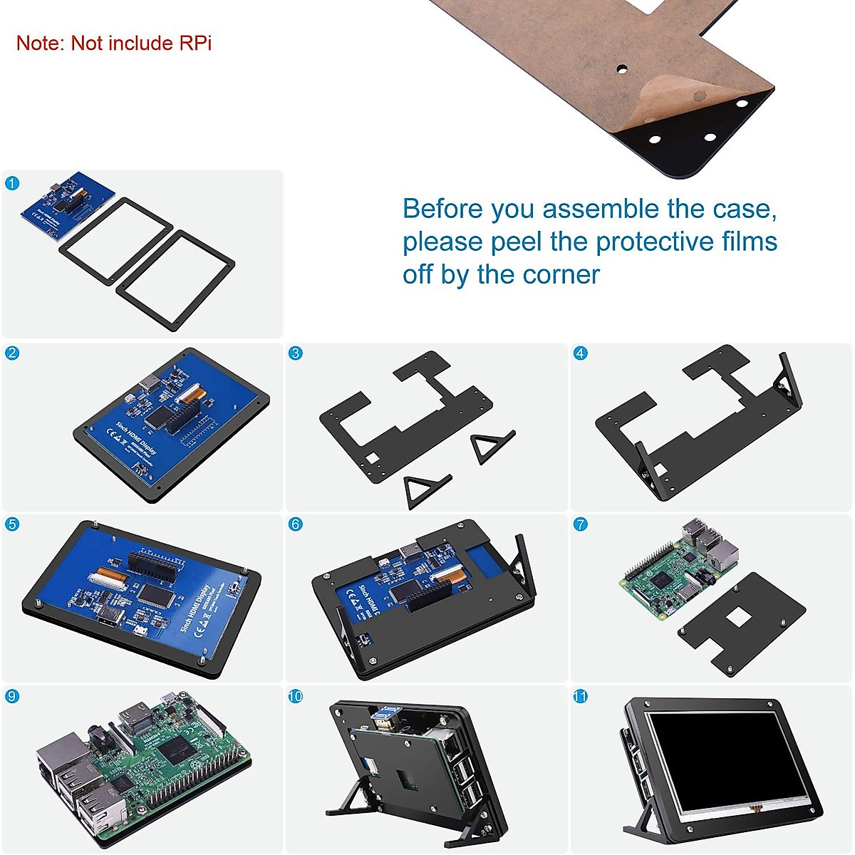 Longruner Raspberry Pi Touch Screen with Case, 5 Inch TFT LCD Display HDMI Module 800x480 for Raspberry Pi 3 2 Model B and RPI 1 B+ A BB Black PC Various Systems （with Protective Case）