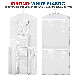 ProPik Hanging Double Sided Wrapping Paper Storage Organizer With Multiple Front And Back Pockets Organize Your Gift Wrap & Gift Bags Bows Ribbons 40”X17 Fits 40 Inch Rolls (White)