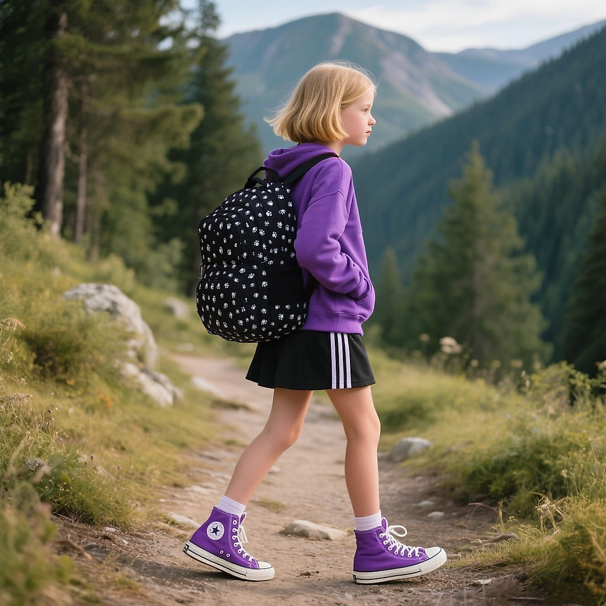 Goldwheat 3Pcs Dog Paw Prints Backpack and Lunch-Bag Set for Girls School Student Book Bag Middle School-Bag