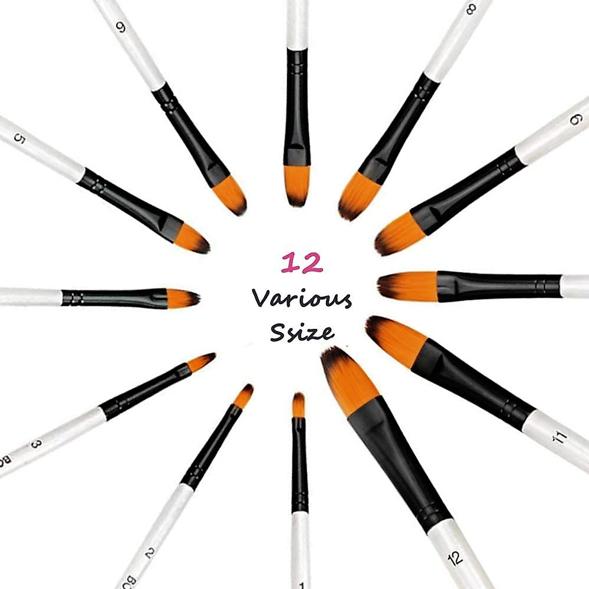 GETHPEN Filbert Paint Brushes Set, 12 PCS Artist Brush for Acrylic Oil Watercolor Gouache Artist Professional Painting Kits with Synthetic Nylon Tips