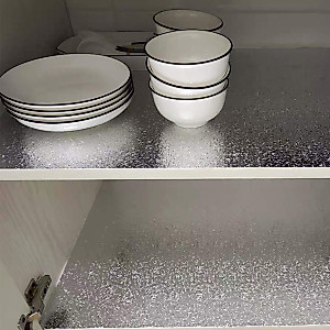 197"x16" Silver Contact Paper Metallic Look kitchen Backsplash Peel and Stick Wallpaper Oil Proof Waterproof Aluminum Foil Wall Sticker Adhesive Paper for Cabinets Shelf Liner Removable Heat Resistant