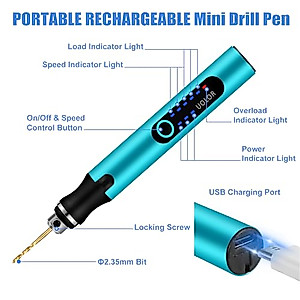 Uolor 3-Speed Cordless Mini Drill Pen, Rechargeable DIY Electric Hand Drill with 10 Small Drill Bits, Micro Drill Set for Jewelry Making Wood Stone Plastic Resin Keychains