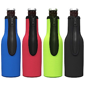 TahoeBay Beer Bottle Insulator Sleeves (Multicolor) Neoprene Coolers with Zipper for 12oz Longneck Bottles (4)