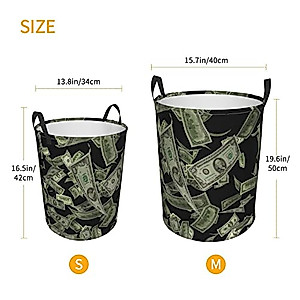 Dollar Sign Money Circular Laundry Hamper Print Hamper Freestanding Laundry Basket Collapsible Laundry Hamper 2 Sizes S/M