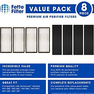 Fette Filter - Air Purifier Filter Compatible with Honeywell HEPAClean Air Purifier Replacement Filter C Pack of 4 HEPA + 4 Pre-Filters for Models HHT-080, HHT-081, HHT-085, HHT-090, HHT-145, HHT-149