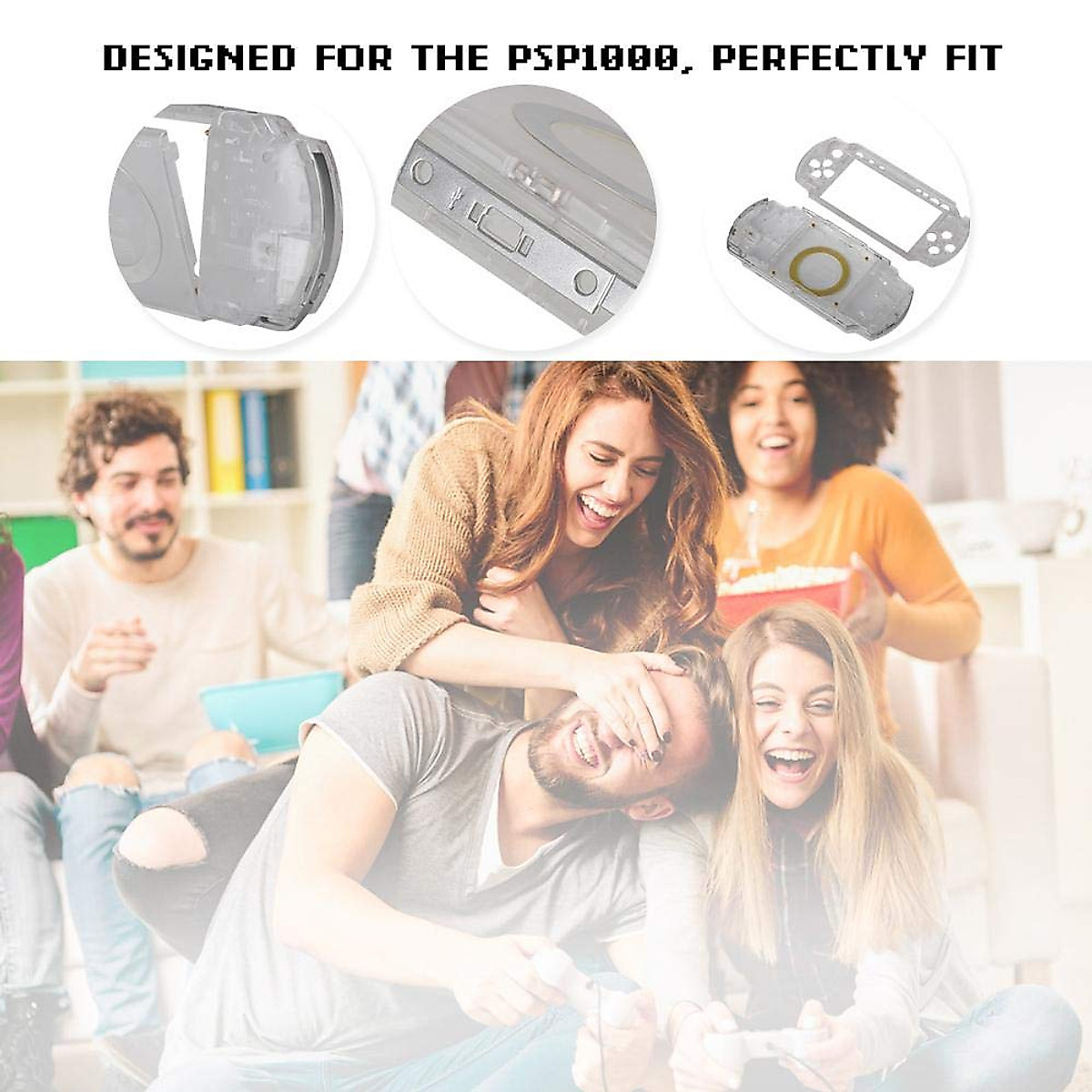 Socobeta Game Console Shell Replacement Game Console Housing Set with Buttons Kit Compatible with PSP 1000(Clear)