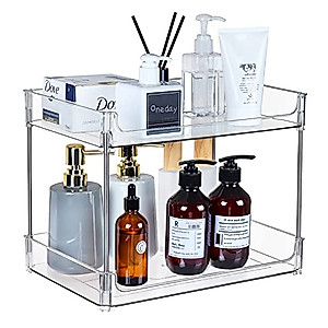 Hudgan 2-tier Clear Plastic Cabinet Organizer Shelf, Acrylic Bathroom Counter Organizer Trays