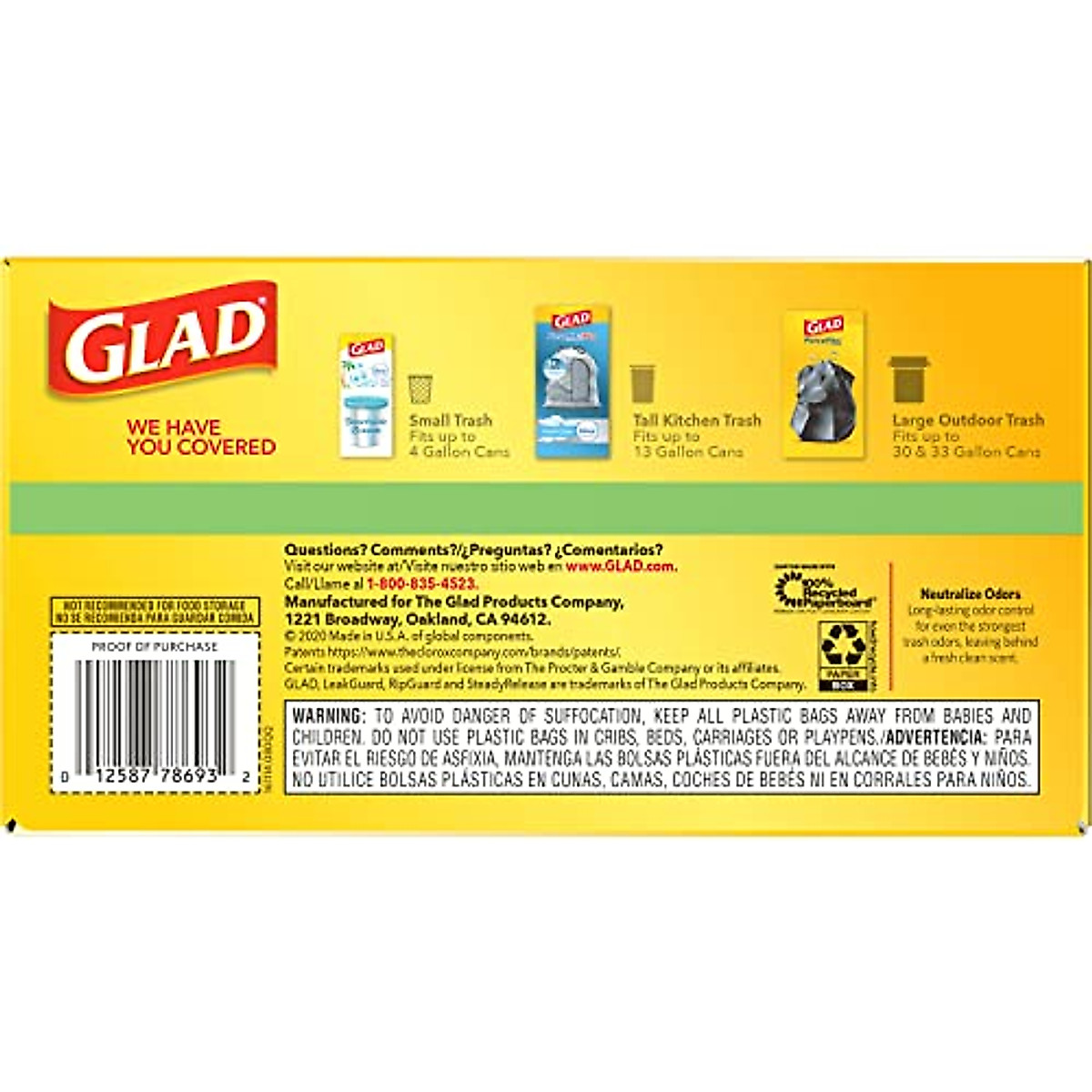 GLAD ForceFlex Tall Drawstring Trash Bags, 13 Gallon White Trash Bags for Tall Kitchen Trash Can, Gain Original Scent to Eliminate Odors, 100 Count - Packaging May Vary