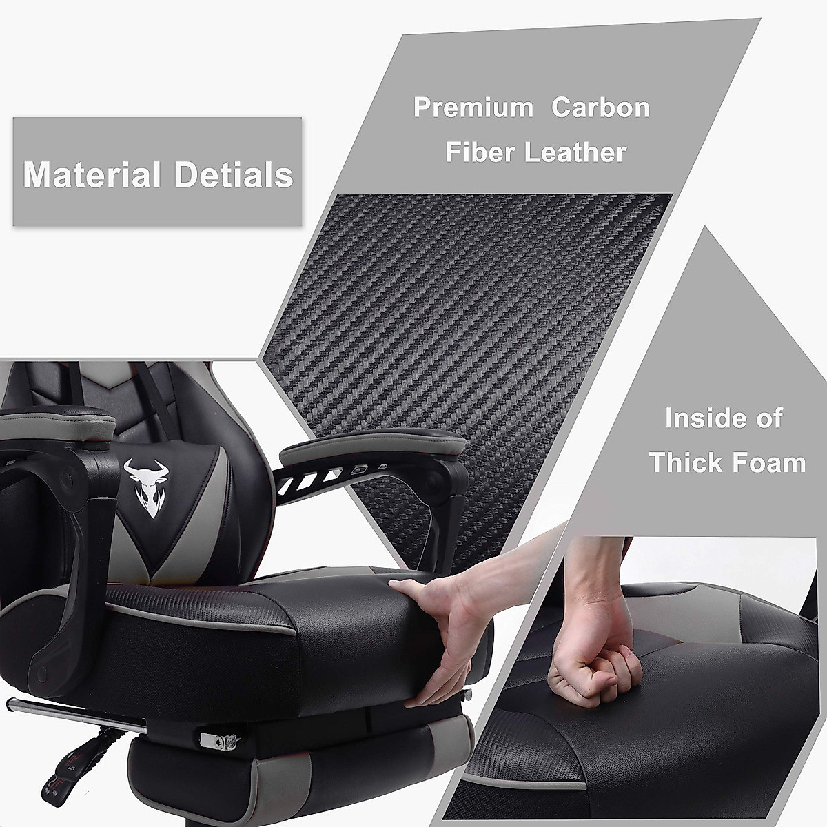 Zeanus Gaming Chairs for Adults Ergonomic Computer Chair with Footrest Gamer Chair with Massage Recliner PC Gaming Chair Home Office Desk Chair Big and Tall Racing Chair Lumbar Support Grey