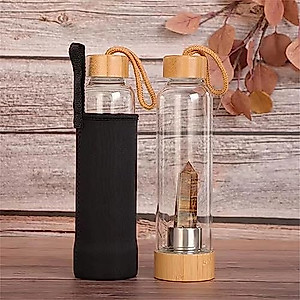 GPPSUNGD Crystal Glass Water Bottle Natural Crystal Energy Bottle with Gemstone Center Crystal Elixir Bottle for Healing and Wellness (Purple)