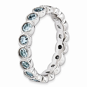 Solid 925 Sterling Silver Stackable Aquamarine Blue March Gemstone Ring Eternity Band Size 10