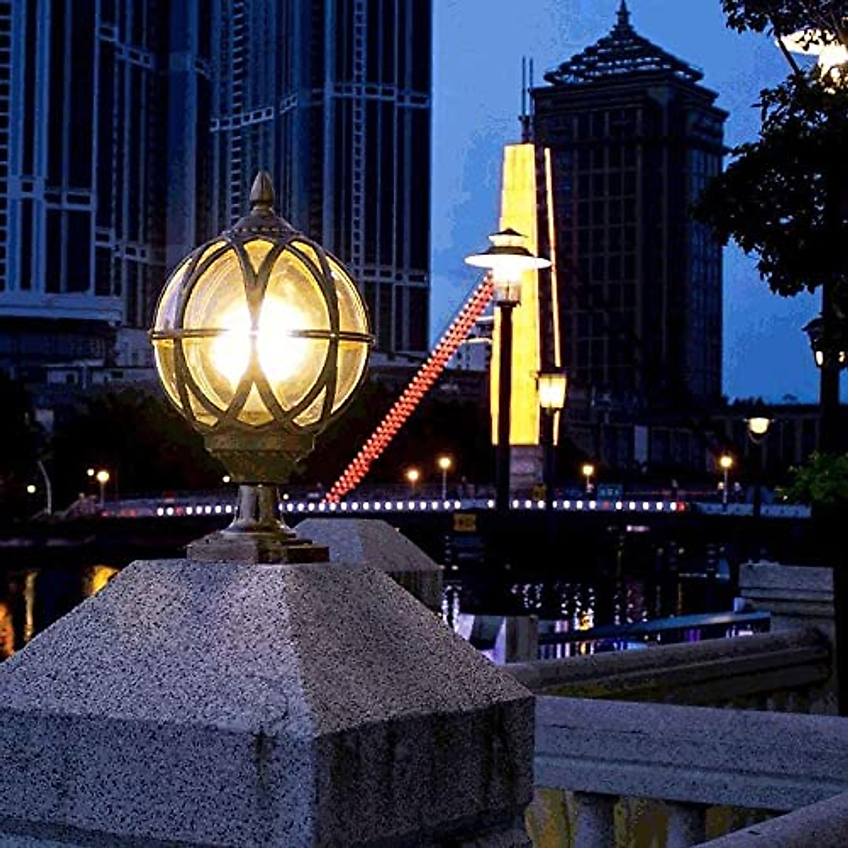 CZLZY Outdoor Waterproof Electric Pillar Lamp European E27 Post Light Villa Courtyard Wall Spherical Aluminum Column Light Glass Lampshade Lawn Road Decoration Landscape Light