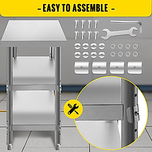 VEVOR Outdoor Food Prep Table, 24x14x33 in Commercial Stainless Steel Table, 2 Adjustable Undershelf BBQ Prep Table, Heavy Duty Kitchen Work Table, for Garage, Home, Warehouse, and Kitchen Silver