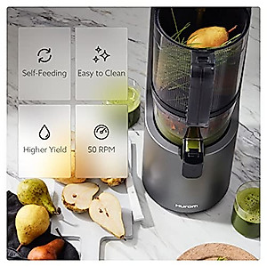 Hurom H-200 Easy Clean Electronic Juicer Machine (Black) - Self Feeding Slow Juicer w Big Mouth Hopper to Fit Whole Fruits & Vegetables - Healthy Living - Rinse Clean No Scrub BPA Free Easy Assembly