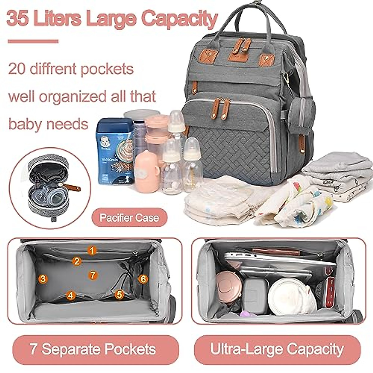 Diaper Bag Backpack, Diaper Bag with Changing Station, Backpack Diaper Bag, Baby Bag for Mom, Diaper Bag for Boys & Girls, Large Diaper Bag with Changing Pad and USB Port, Baby Registry Search
