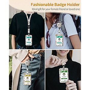 Uniclife Floral Sliding Badge Holder White Flower Plastic Case with Retractable Badge Reel Carabiner Clip and Detachable Lanyard Strap Hard Vertical Card Protector for Women Nurse Teacher Student