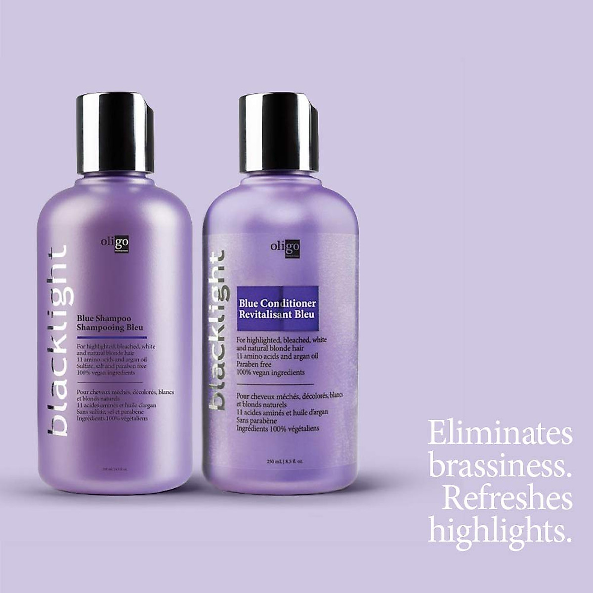 Oligo Professionnel - Blacklight Blue Shampoo & Conditioner for blondes - Sulfate-Free - Vegan - Eliminate brassy tones - Refresh Faded Highlights - Argan oil - Hydrating Formula - 8.5oz DUO BUNDLE