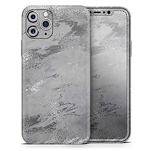 Design Skinz Dark Silver Marble Swirl V9 - DesignSkinz Protective Vinyl Decal Wrap Skin Cover Compatible with The Apple iPhone 7 (Full-Body, Screen Trim & Back Glass Skin)