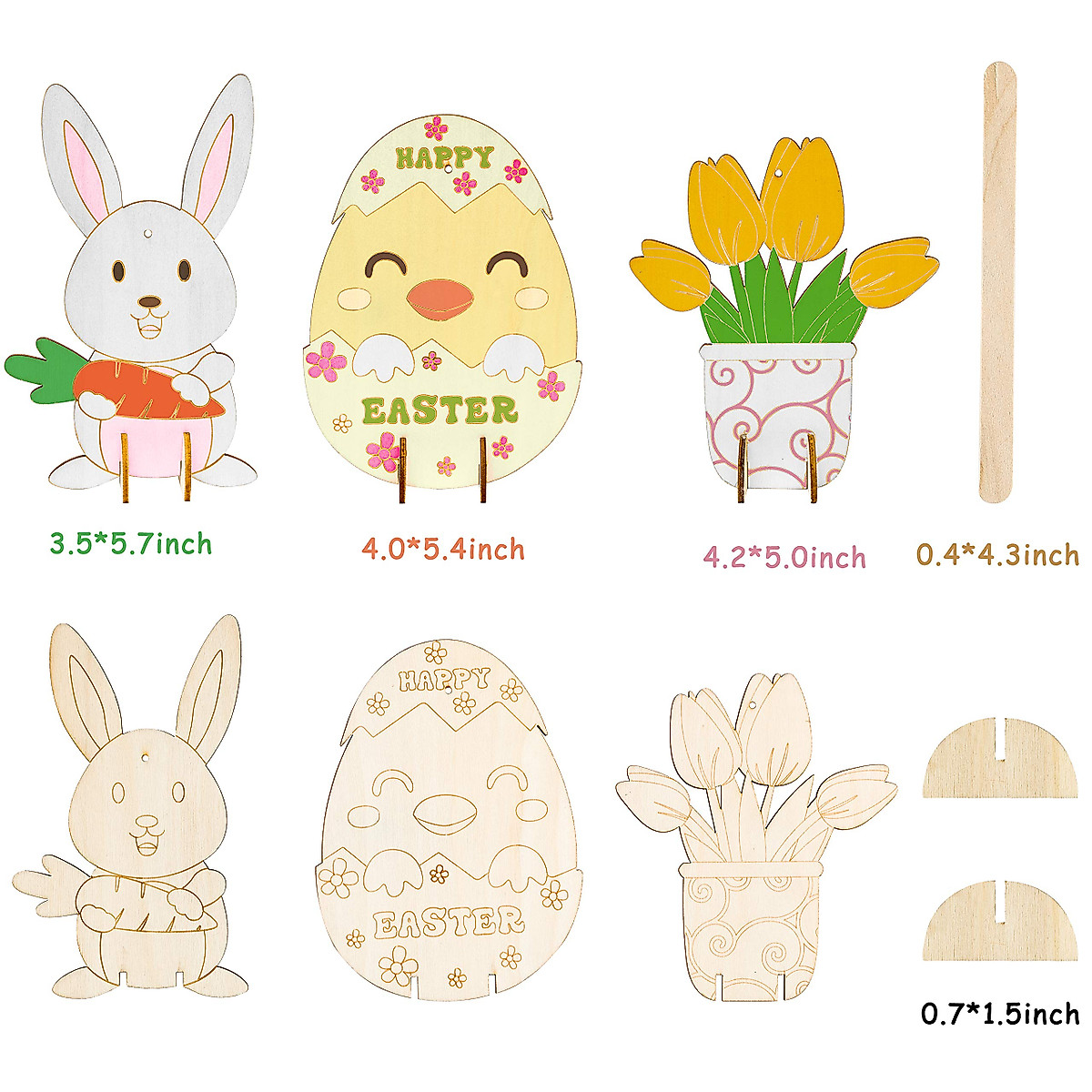 MALLMALL6 60Pcs Easter Wooden DIY Art Crafts for Kids Early Learning Painting Kits Unfinished Art Project Preschool Classroom Activities Painting Your Own Ornaments Party Gifts Decor for Tree Home