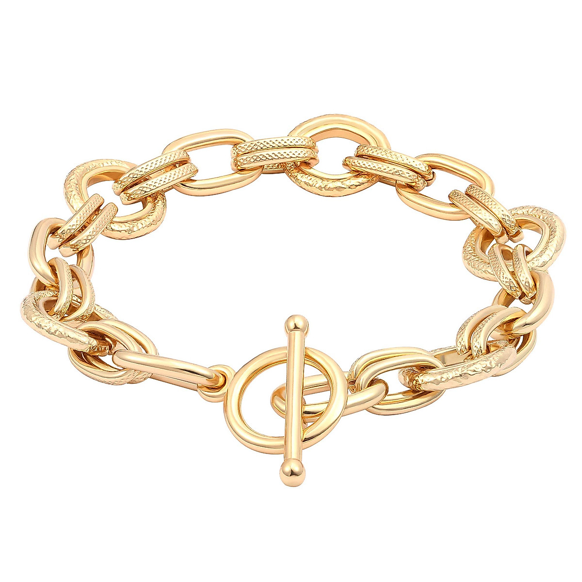 SOFYBJA 18k Gold Plated Chunky Wide Cuban Curb Oval Rolo Link Chain Bracelets for Women Rope Bracelets Handmade Jewelry for Women