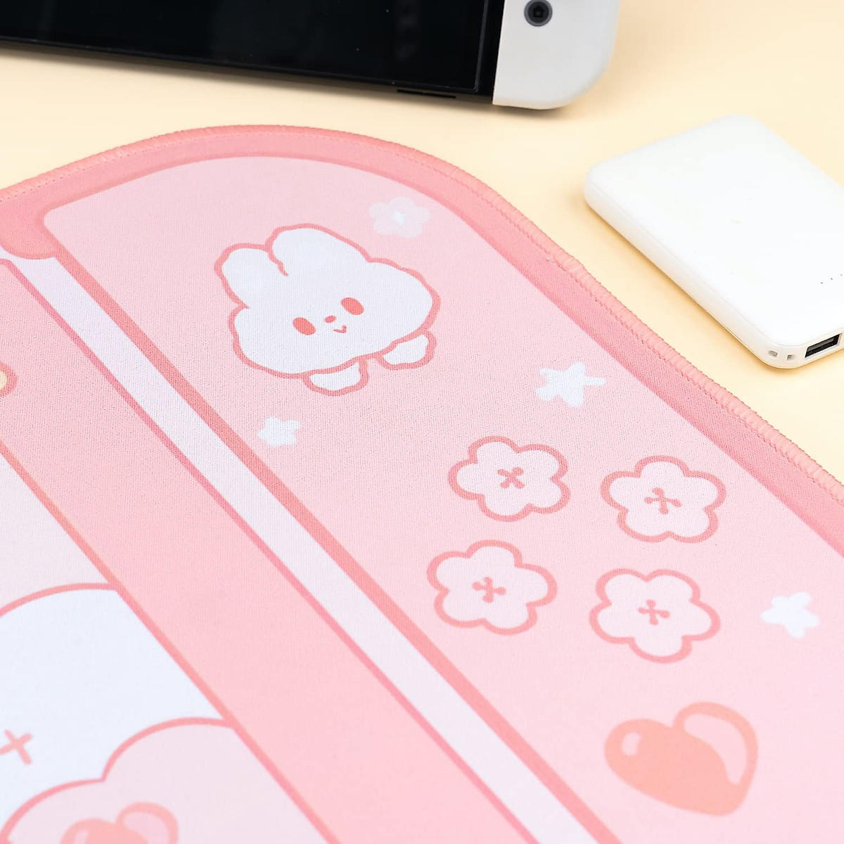 BelugaDesign Bunny Desk Pad | NS Switch Keyboard Gaming Mat Large Mat Mousepad | Pastel Pink Easter Animal Kawaii Cute Anime Desk Blotter Protector (Pink Rabbit, Large)